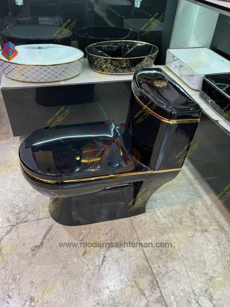 قیمت و خرید آنلاین توالت فرنگی لوکس مشکی طلایی کد H499 | مدرن ساختمان